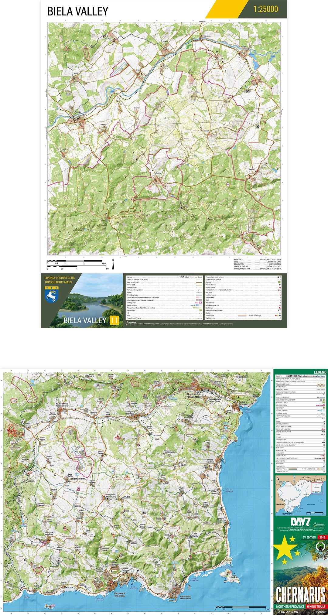 DAYZ - CHERNARUS + LIVONIA + FROSTLINE SAKHAL PRINTED MAPS COMPLETE BU ...